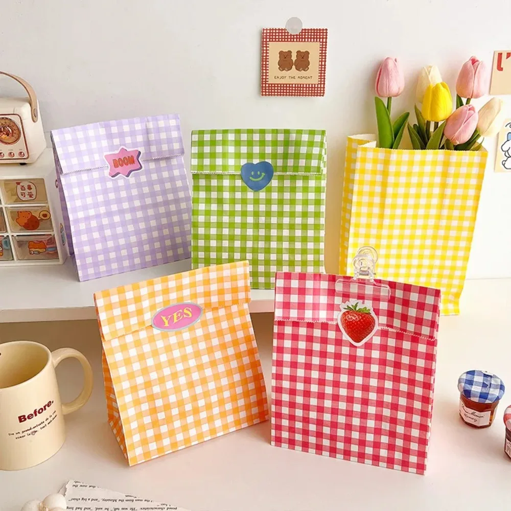 5/10PCS Colorful Plaid Kraft Paper Bag Candy Biscuit Snack Flower ...