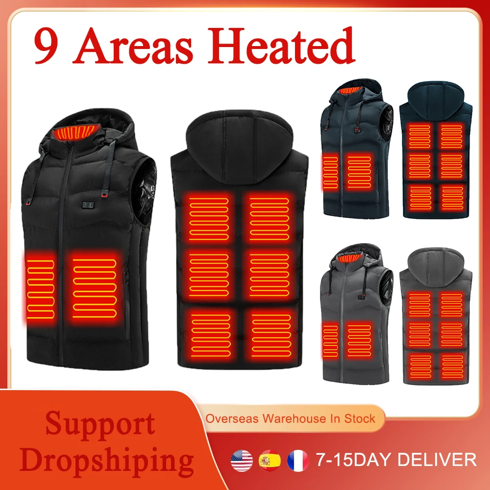 Men Women Heated Vest Dual-control 9 Heating Zones 3 Heating Levels ...