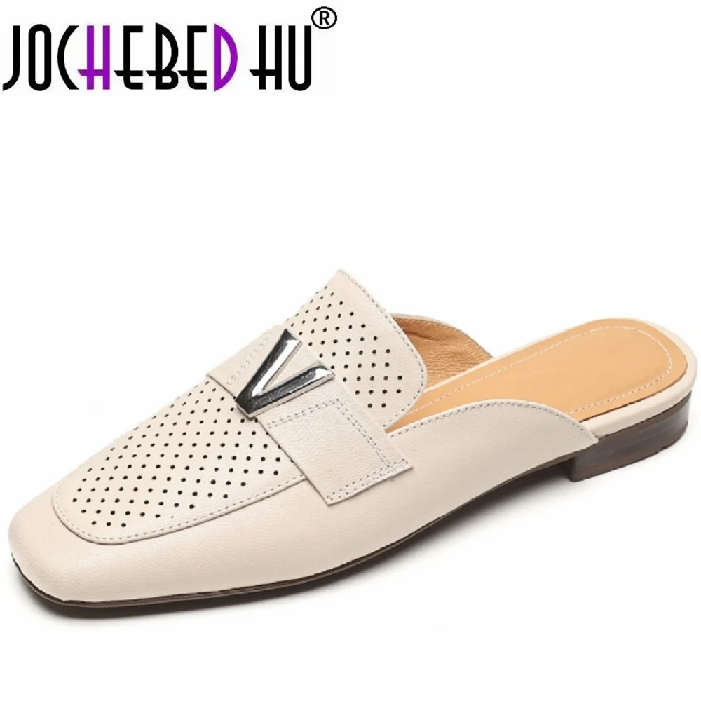 【JOCHEBED HU】Genuine Cow Leather Slipper Women Sequined Mules ...