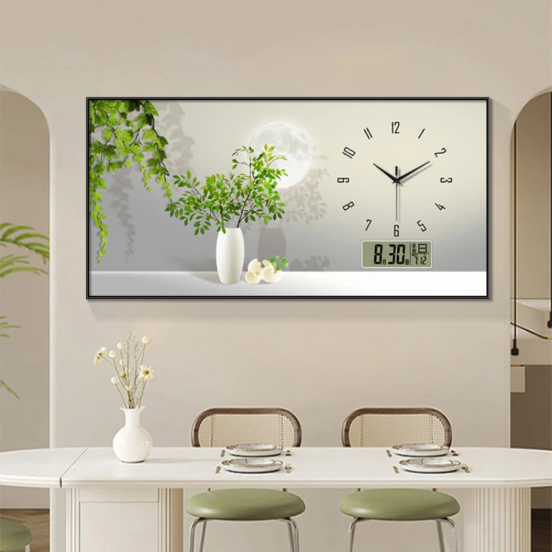 Simple-Green-Plant-Perpetual-Calendar-Electronic-Wall-Clock-Living-Room ...