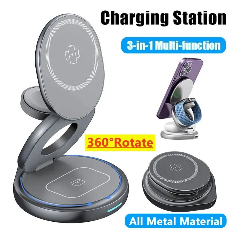 360-Rotate-3-In-1-Foldable-Magnetic-Wireless-Charger-Stand-Fast ...
