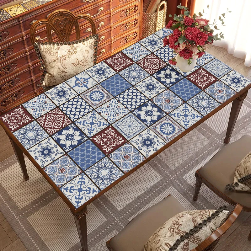 PVC-Table-Mat-Retro-Oilproof-Tablecloth-Waterproof-Dining-Table-Pad ...