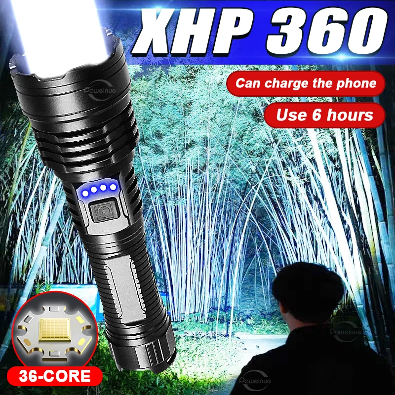 XHP360-Led-Flashlight-18650-Rechargeable-Torch-3000mAh-30W-White-Laser-Long-Shot-2000M-Tactical ...