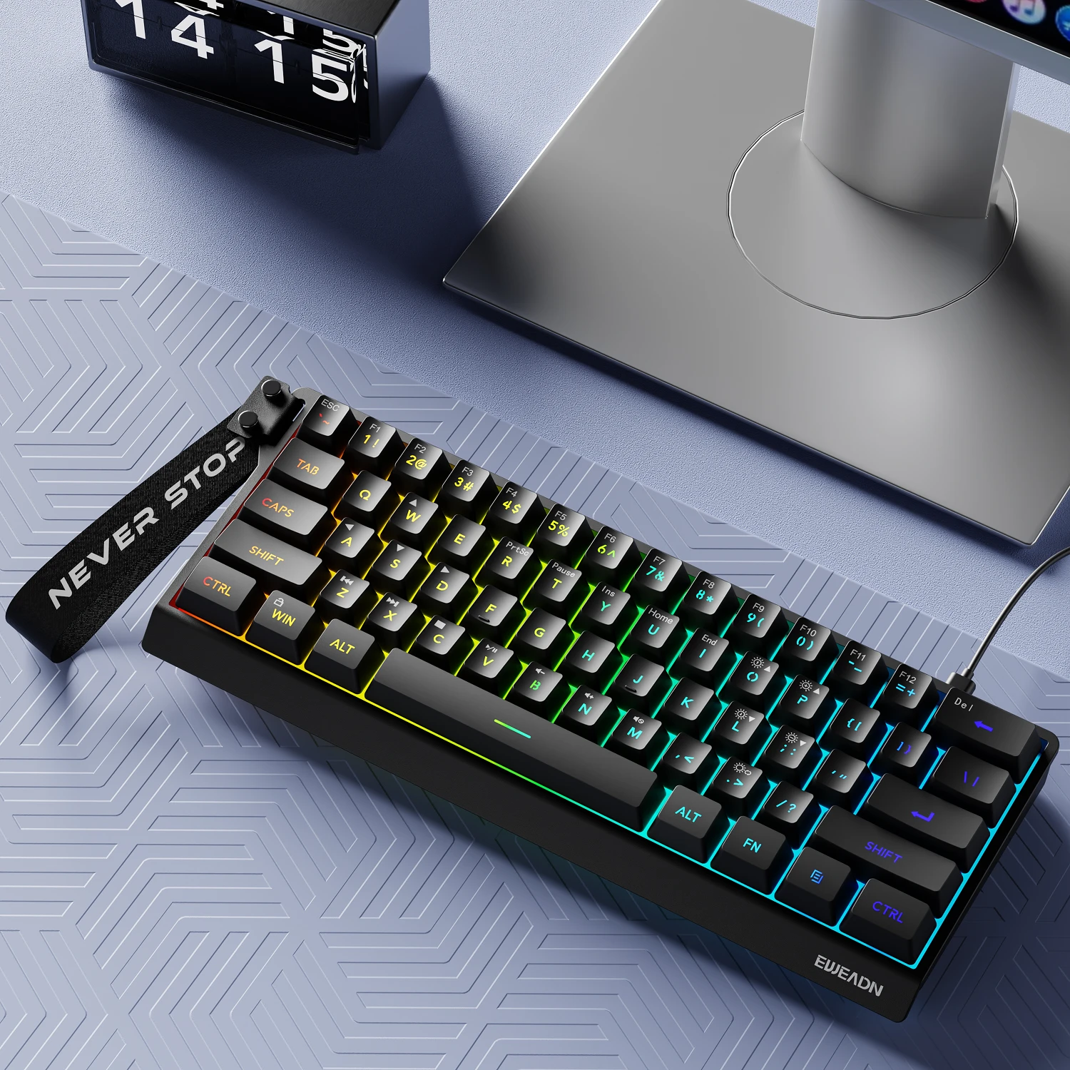 EWEADN Mini teclado para jogos com layout de 61 teclas, tipo C com fio ...