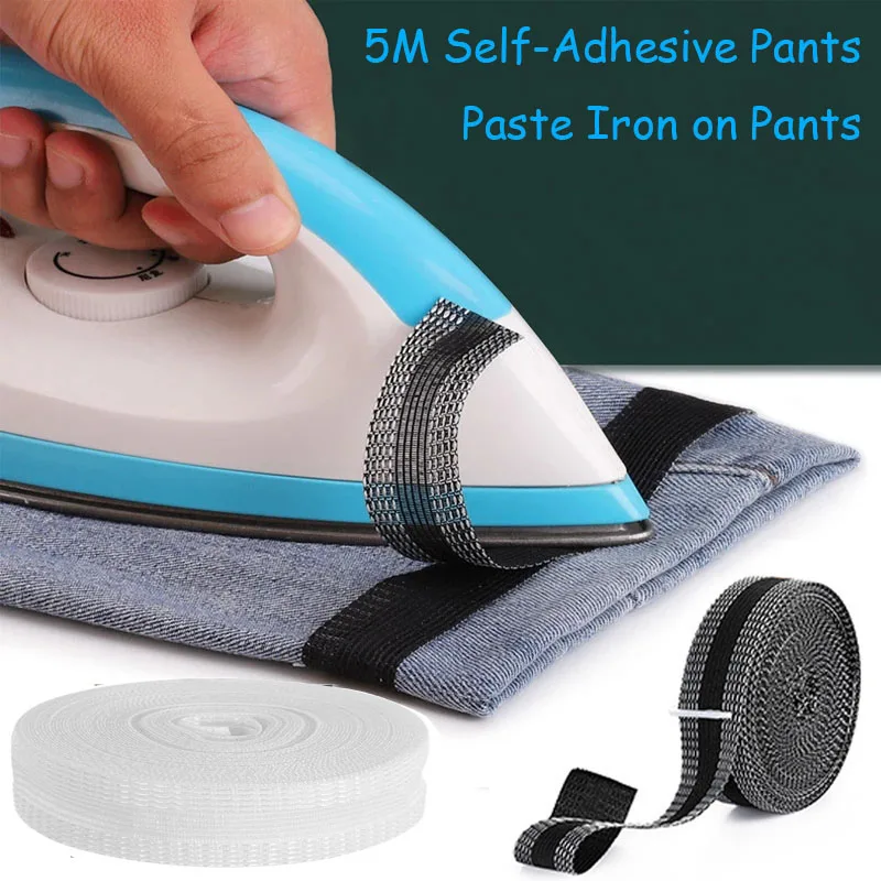 1/2/5M Iron on Self Adhesive Pants Paste DIY Pants Edge Shorten Repair ...