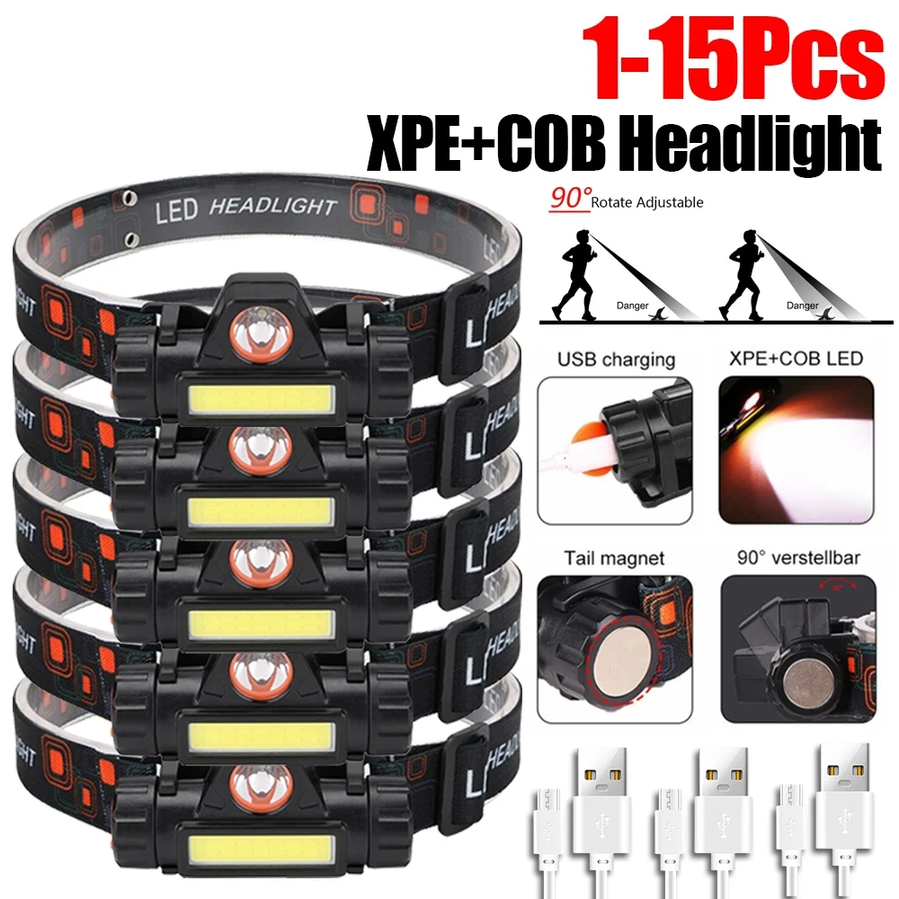 USB-Rechargable-Mini-Led-Headlamp-Q5-COB-Head-Flashlight-Built-in ...