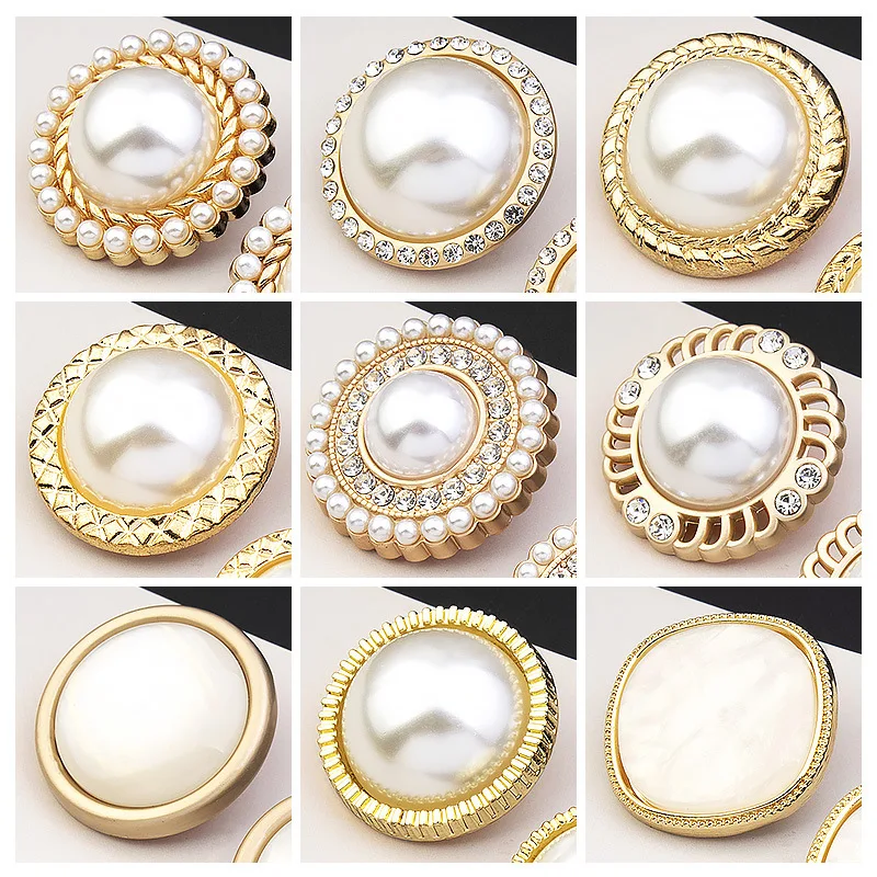 Retro Pearl Button Luxury Rhinestones Metal Buttons for Diy Clothing ...