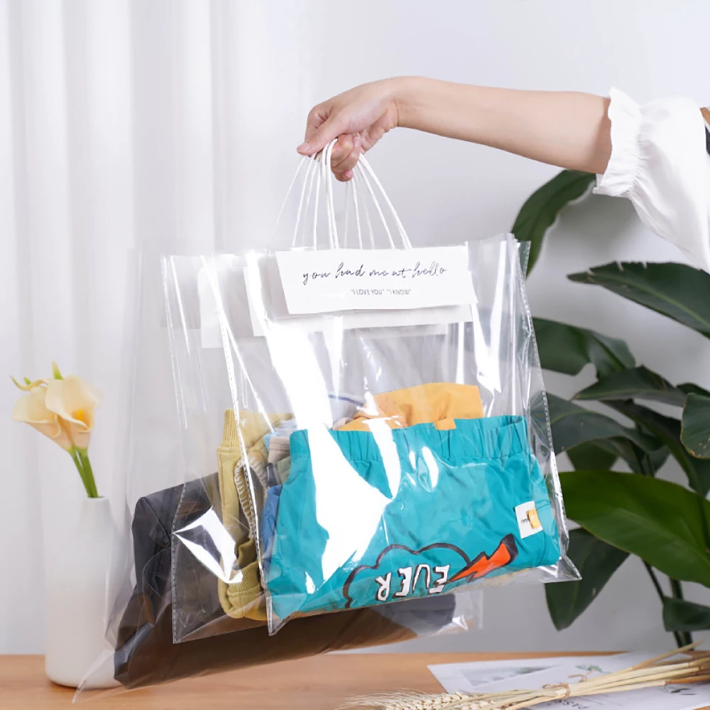 50Pcs-Transparent-Plastic-OPP-Bags-with-Handle-Cellophane-Clothing-Bags ...