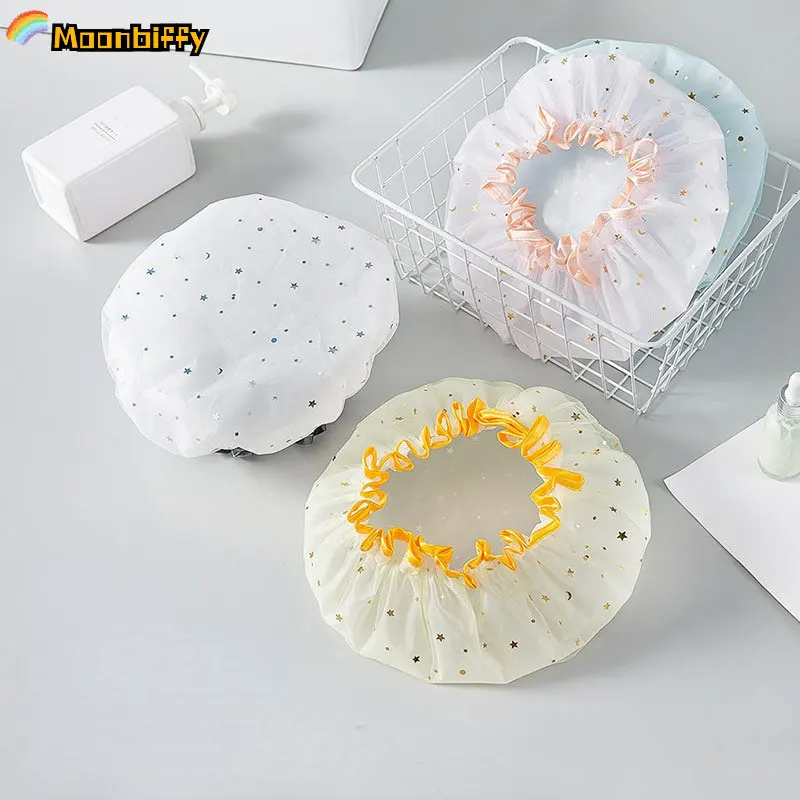 Waterproof-Bath-Hat-Double-Layer-Shower-Cap-With-Elastic-Band-Star ...