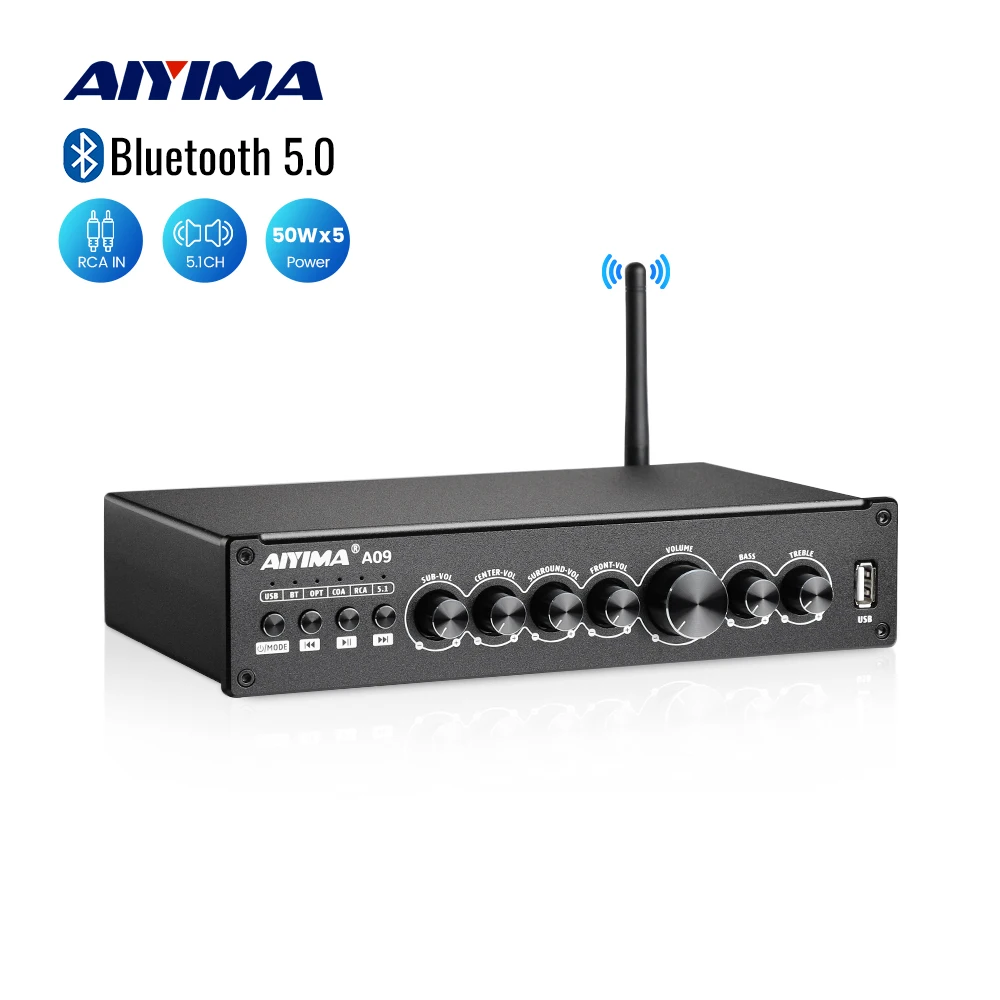 Aiyima A09 Amplificador De Potência Alta Fidelidade Bluetooth 5.0 Amplificador Subwoofer 5.1 ...