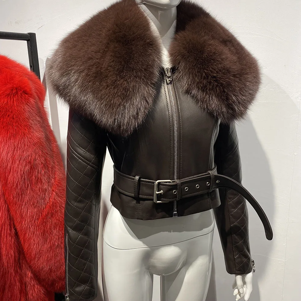 YOLOAgain-Fluffy-Fox-Fur-Collar-Real-Leather-Jacket-Women-Black ...
