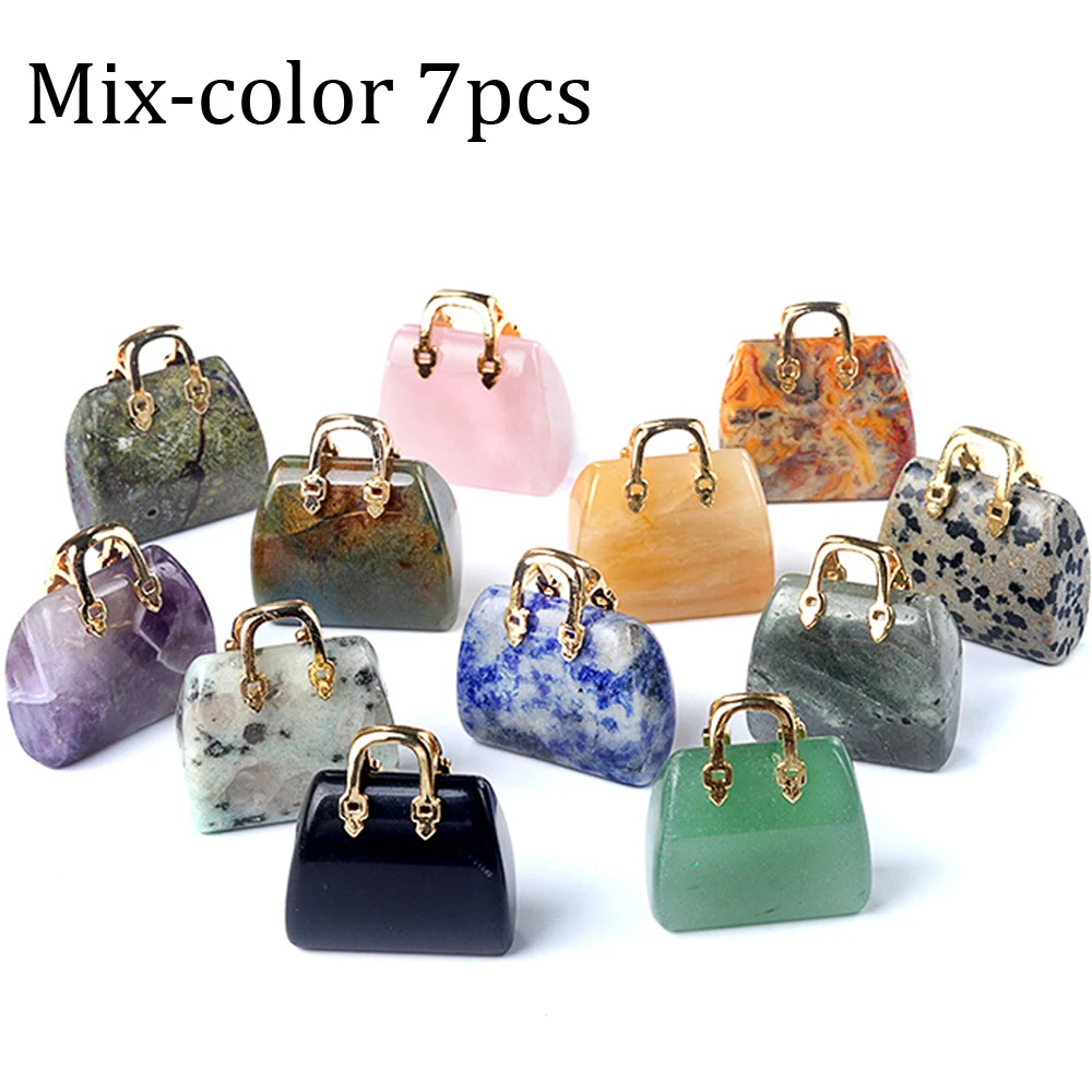 7pcs 25x28mm Handbag Shape Pendant Natural Stone Crystal Mixed Color ...
