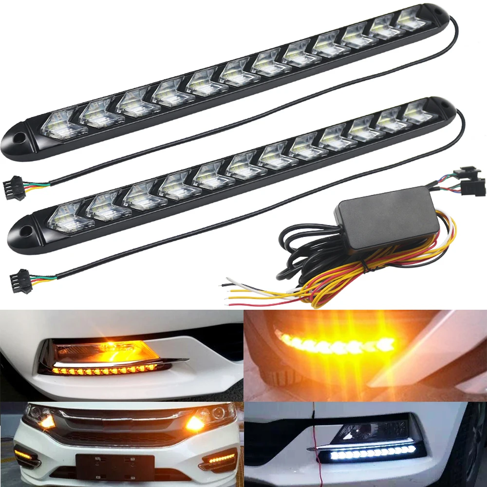 LED Flexible DRL Daytime Running Lights Turn Signal White/Amber ...