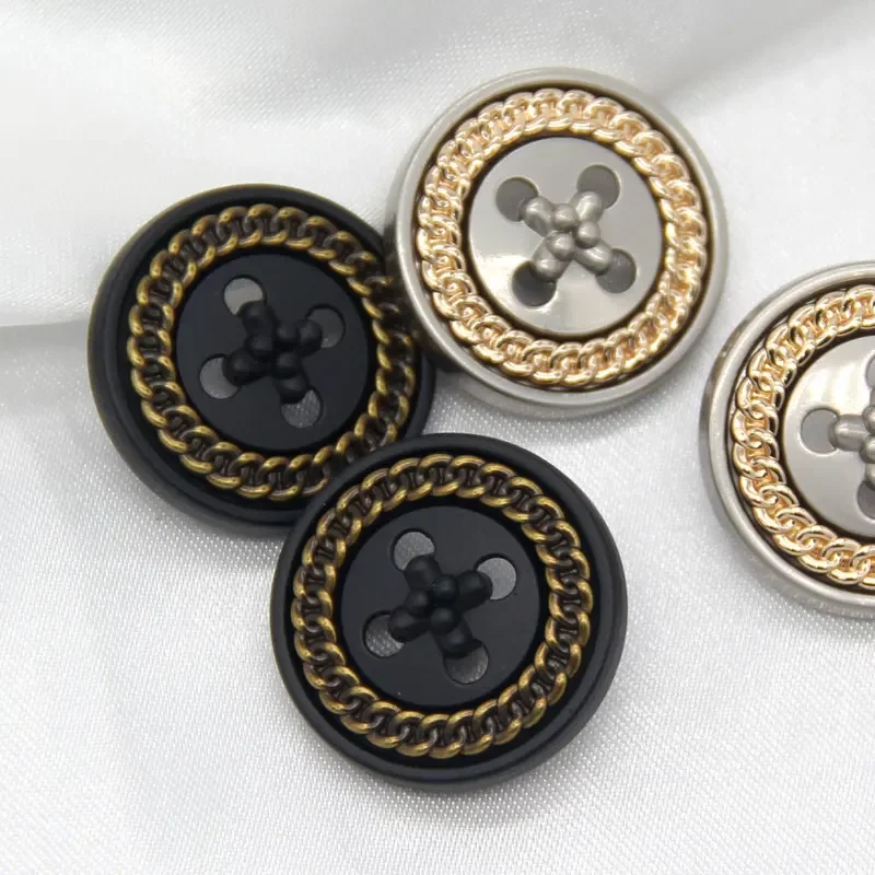 HENGC-4-Holes-Round-Gold-Metal-Black-Buttons-For-Clothes-Vintage-Men ...