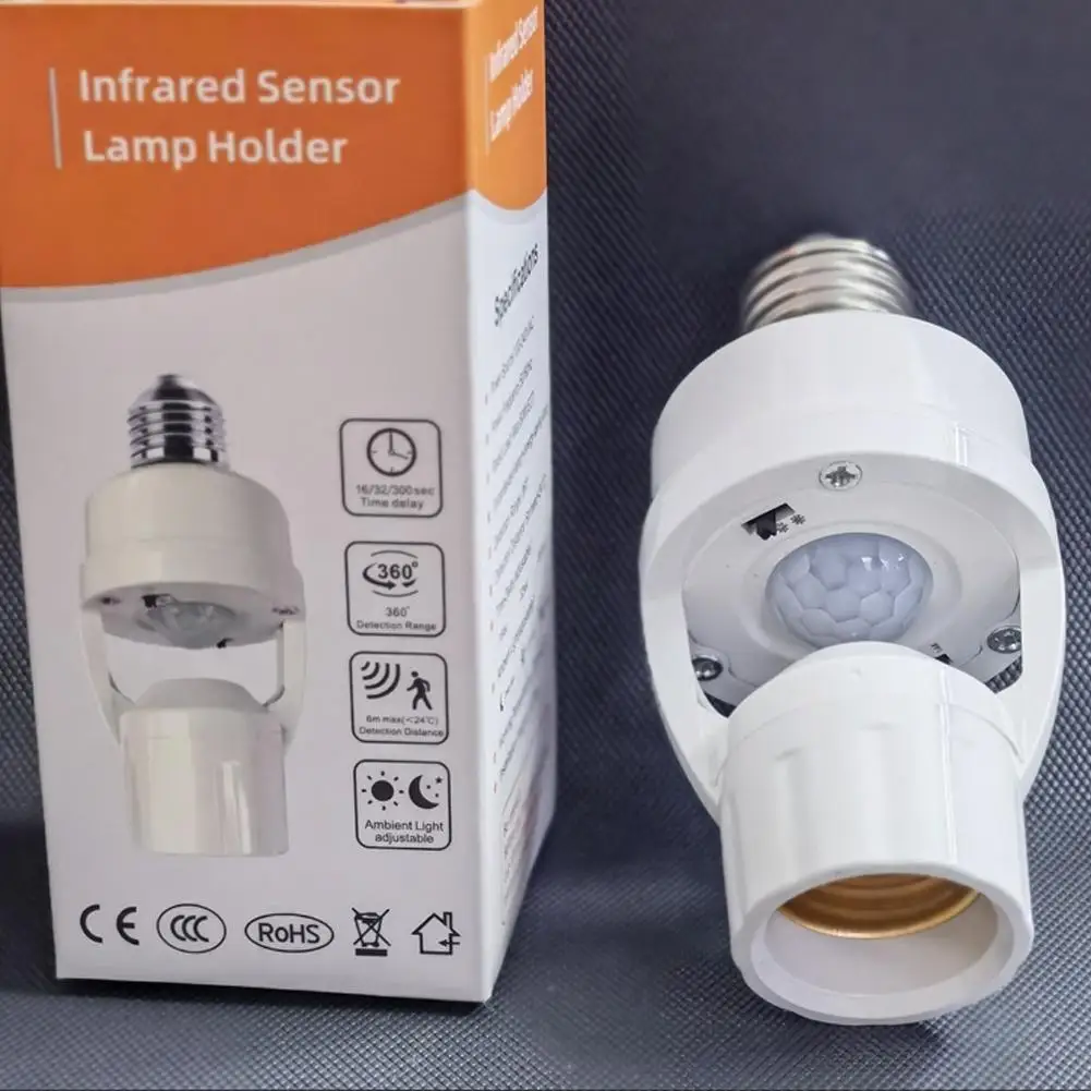 E27 Plug Socket Switch Base Infrared Motion Sensor Smart Light Bulb ...