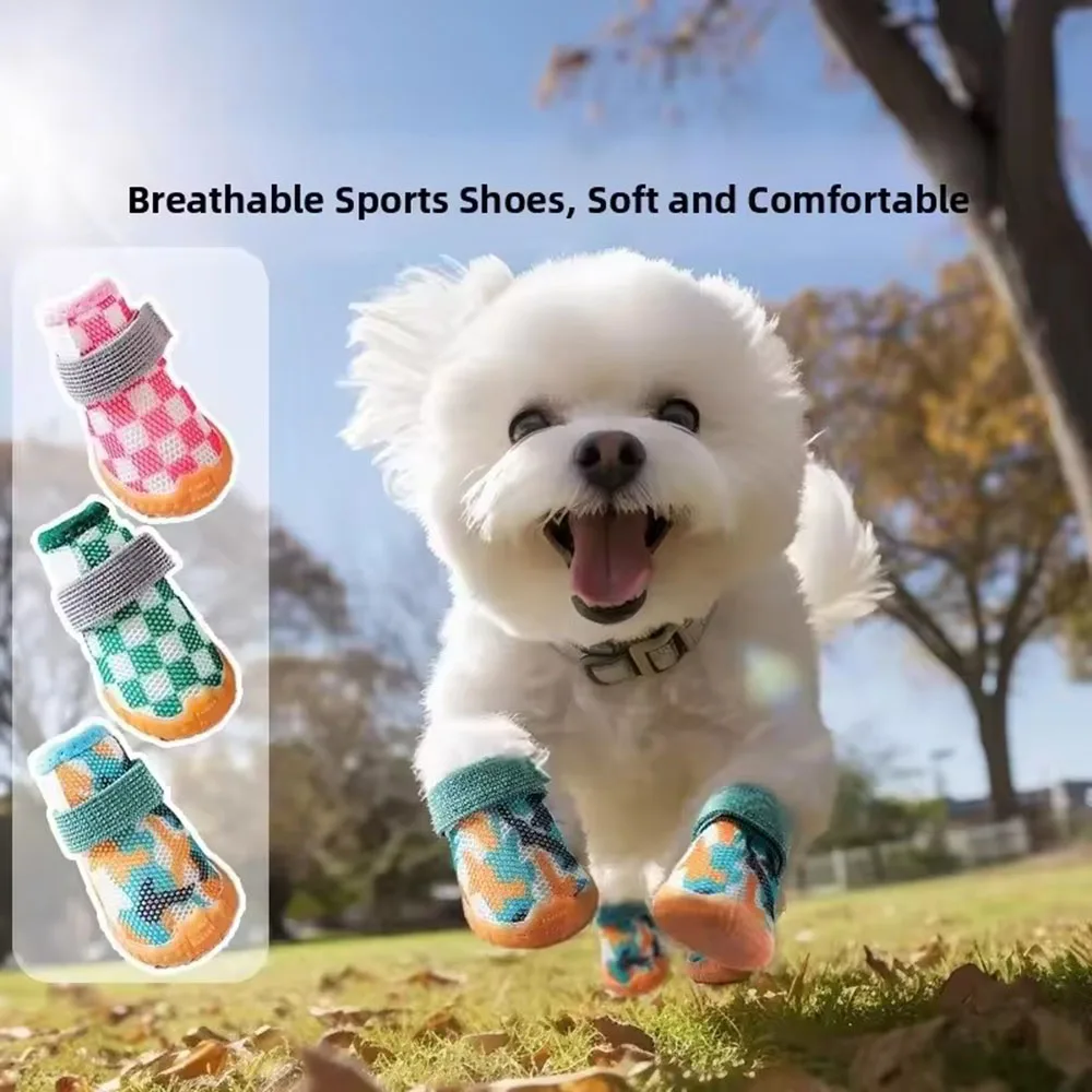 4pcs/set Dog Shoes for Small Dogs Breathable Mesh Puppy Boots Pet Paw ...
