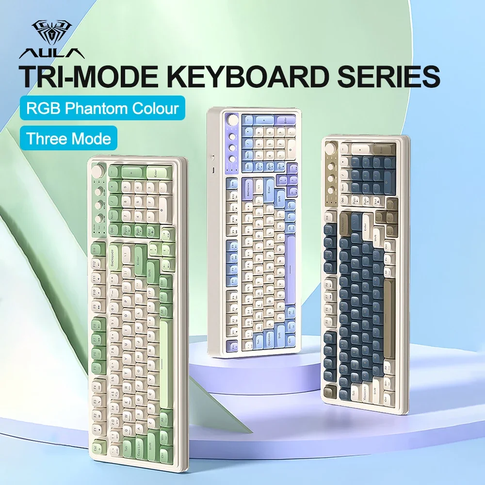 AULA-Gaming-Keyboard-Three-Mode-Wireless-Bluetooth-Wired-RGB-Gamer ...