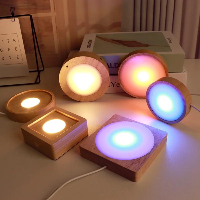 Base-de-luz-de-madera-recargable-con-Control-remoto-luz-Led-giratoria ...