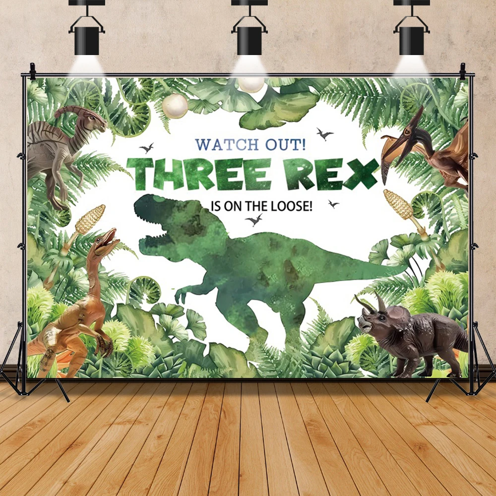 Dinosaur-Themed-Boy-Birthday-Backdrop-Baby-Shower-Jungle-Forest-3D ...