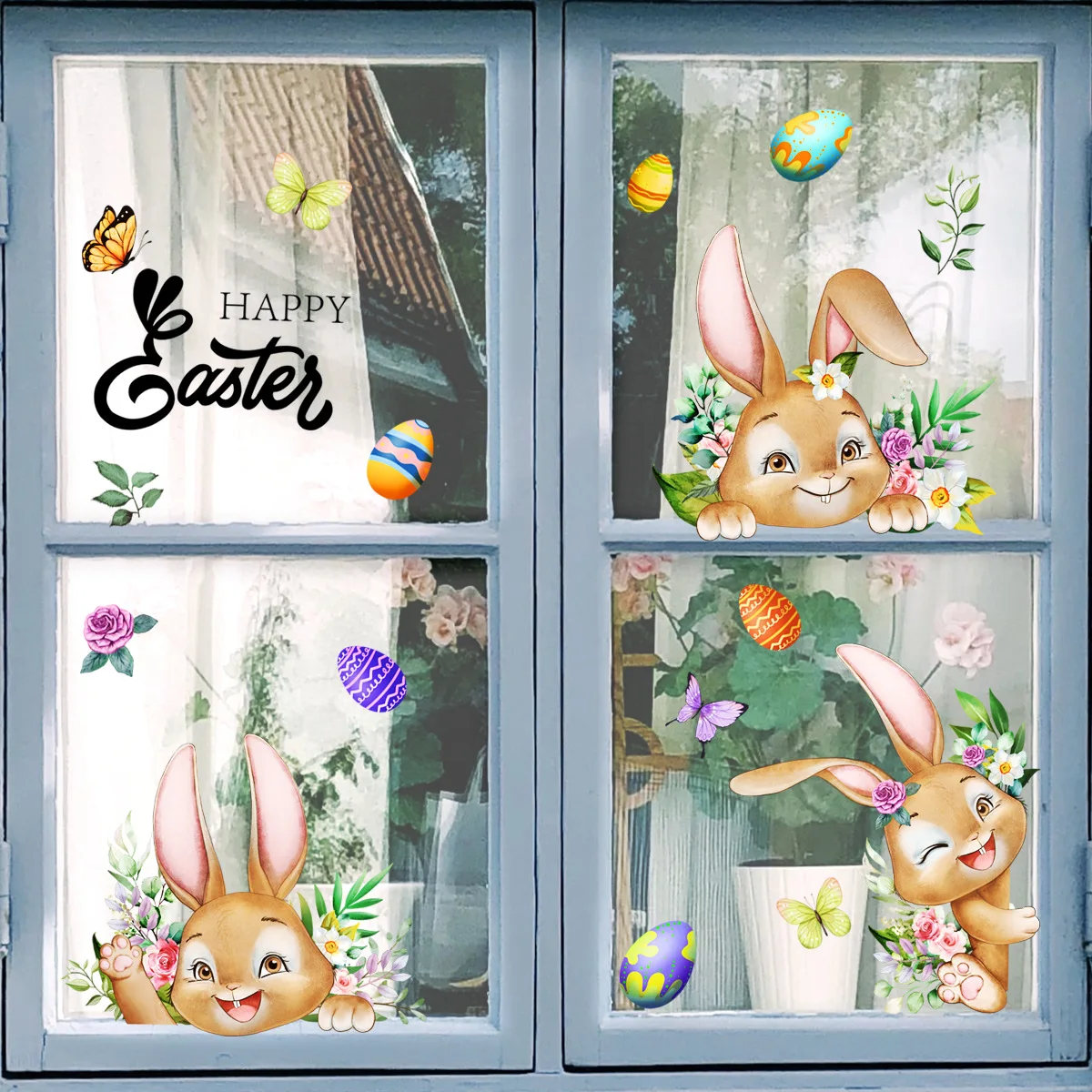1Set-Happy-Easter-Window-Stickers-Cartoon-Rabbit-Easter-Eggs-Flowers ...