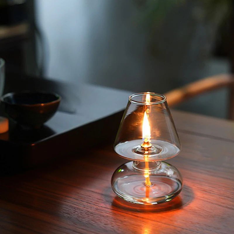 Minimalist Clear Glass Oil Lamp Candlestick Windproof Candle Holders ...