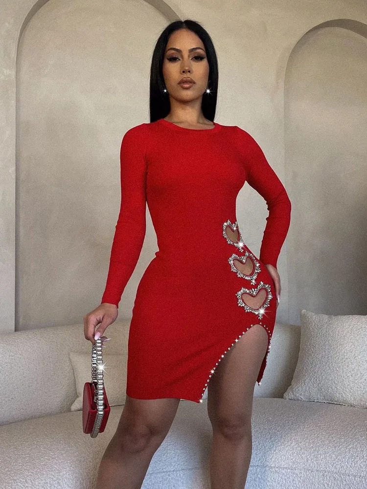 Ifur-s-Mini-Robe-Rouge-Strass-pour-Femme-Manches-sulf-Col-Rond ...