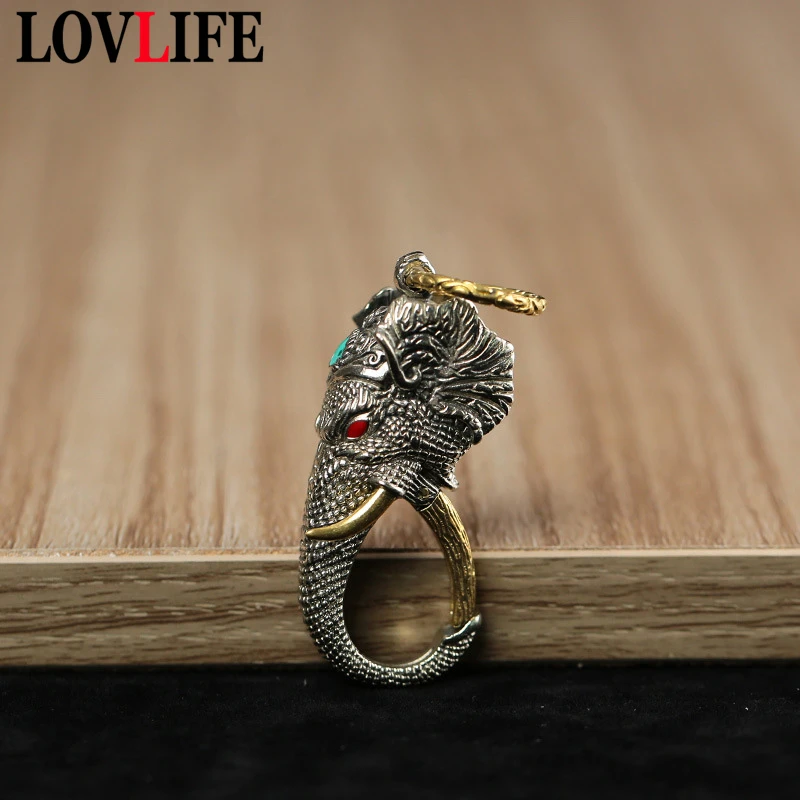 Creative-Vintage-White-Brass-Elephant-Car-Keychain-Hook-Pendant-Thai ...