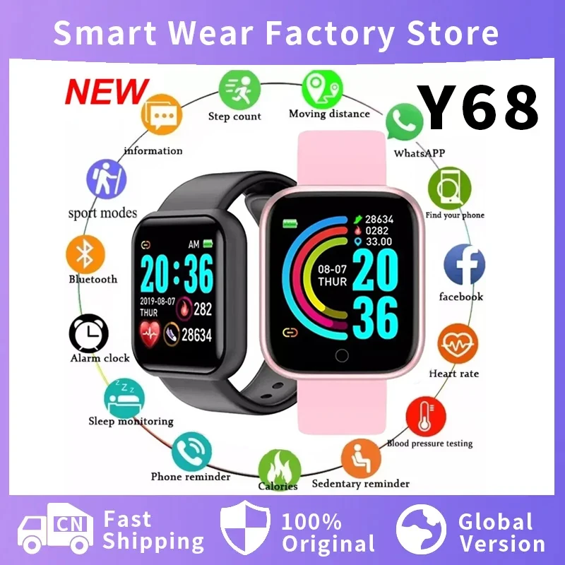 Y68 Smart Watch D20 Men Women Heart Rate Blood Pressure Monitor Fitness ...