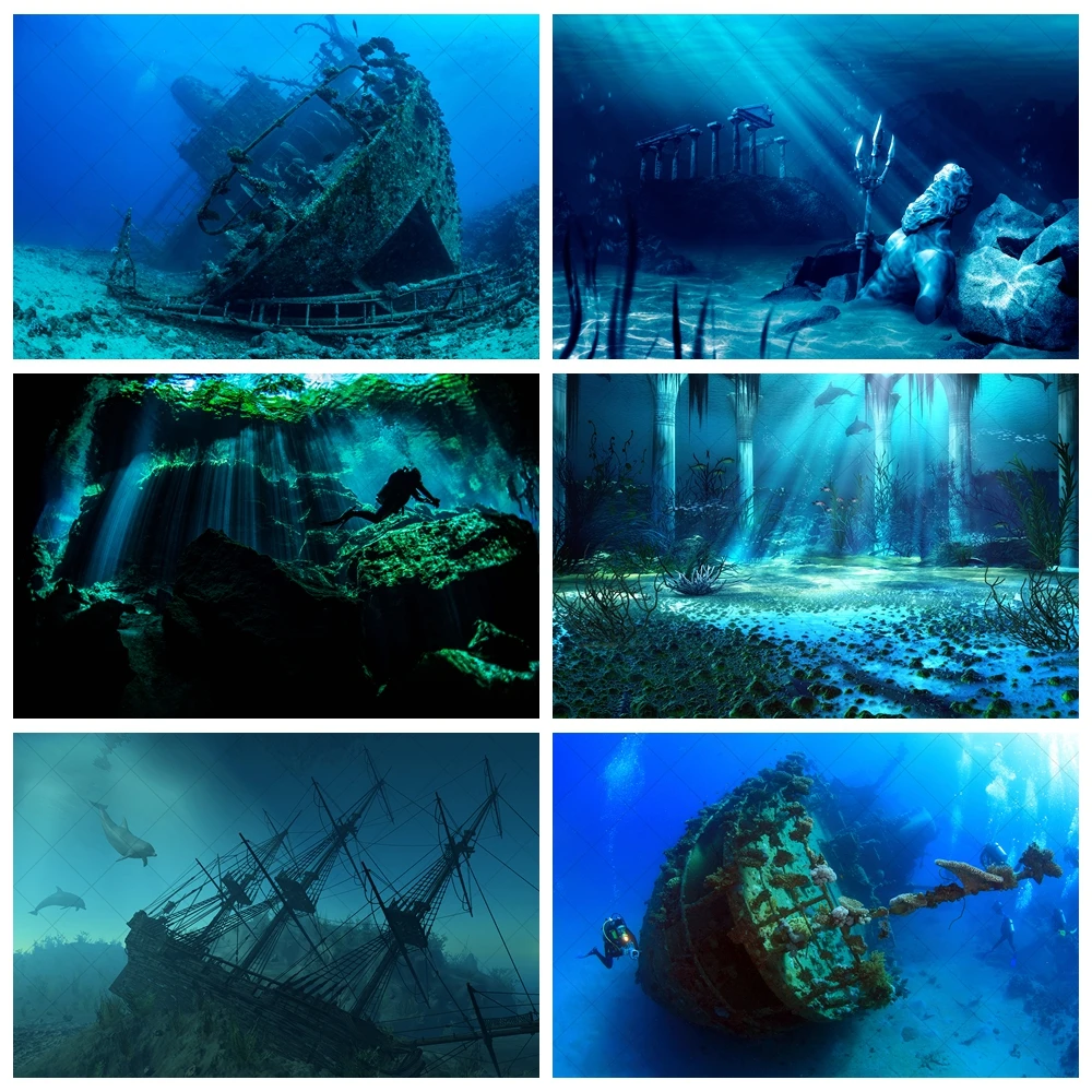 Blue-Ocean-Underwater-World-Deep-Sea-Ship-Background-Customized ...
