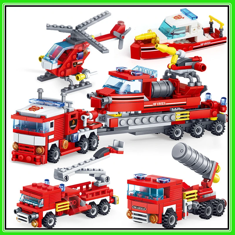 Fireman Action Figures Man Bricks Kids Toys 348 pcs. Fire Fighting 4in1 ...