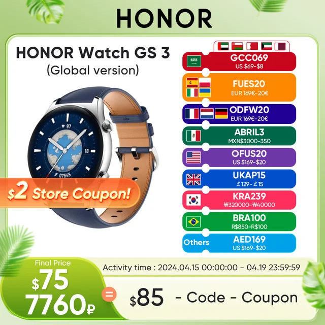 HONOR Watch GS 3 Global Version 3D-Curved Glass SmartWatch GS3 1.43 ...