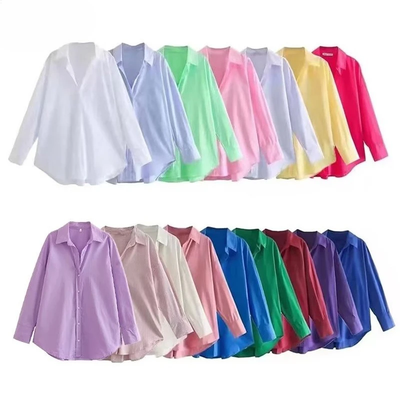 Women Shirt Multicolour Button Up Shirt Women Summer Long Sleeve Top ...