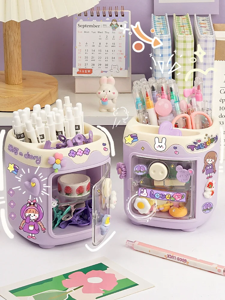 Piggy Drawer Pen Holder Cartoon Multi Grid Cute Creative Girl Heart ...
