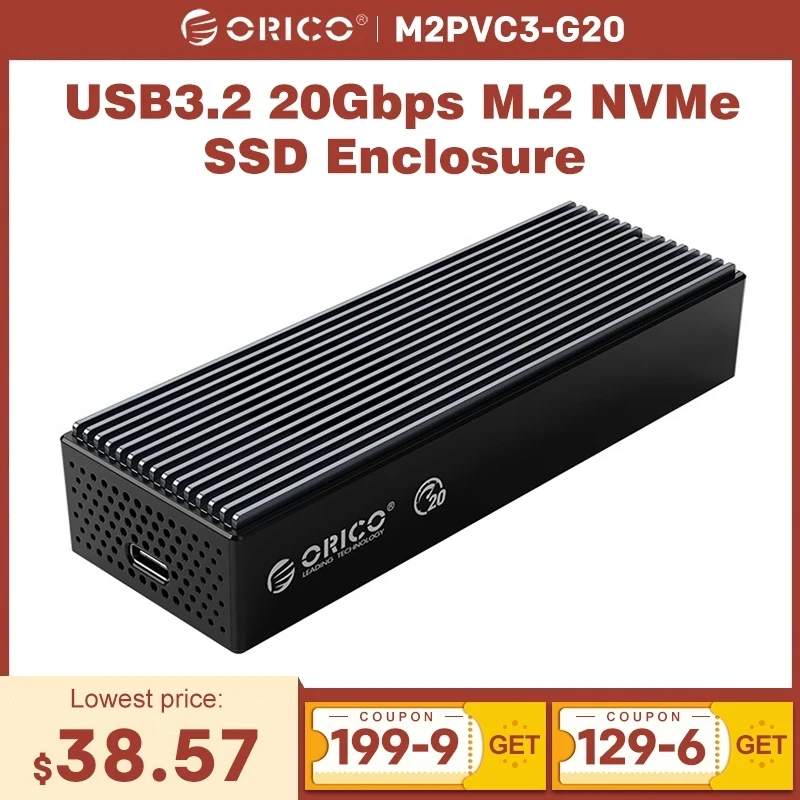 ORICO carcasa de SSD M2PVC3 G2 LSDT 20gbps M.2 NVME, ventilador de refrigeración incorporado ...