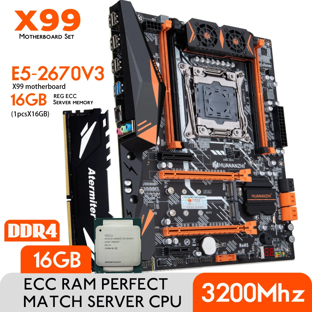 HUANANZHI Kit combinado de placa base X99 BD4, 2011 3 XEON E5 2670 V3 ...