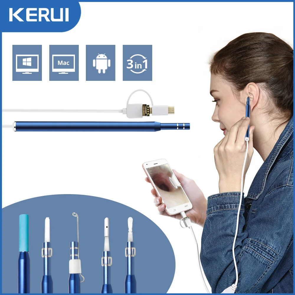 KERUI-Ear-Camera-Ear-Pick-3-in-1-USB-OTG-Visual-Ear-Cleaning-Endoscope ...
