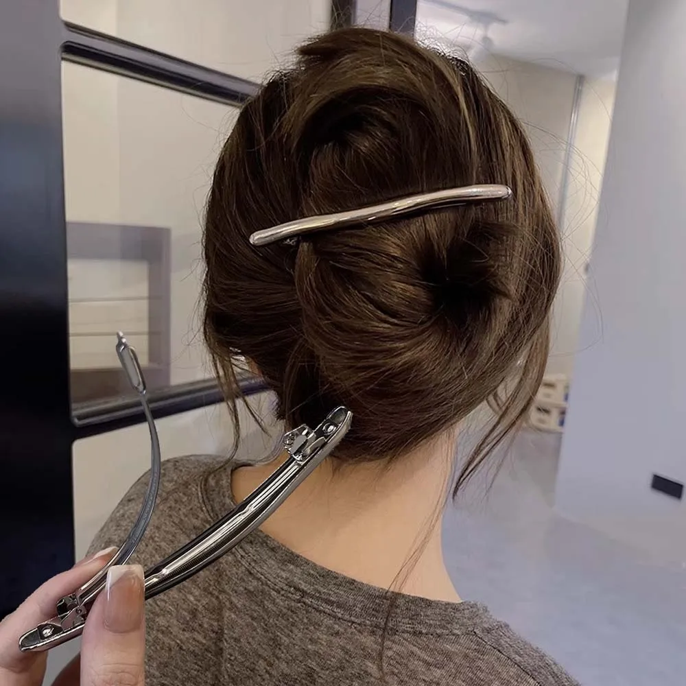 11cm Metal Golden Strip Long Barrettes Hair Clips Automatic Smooth ...