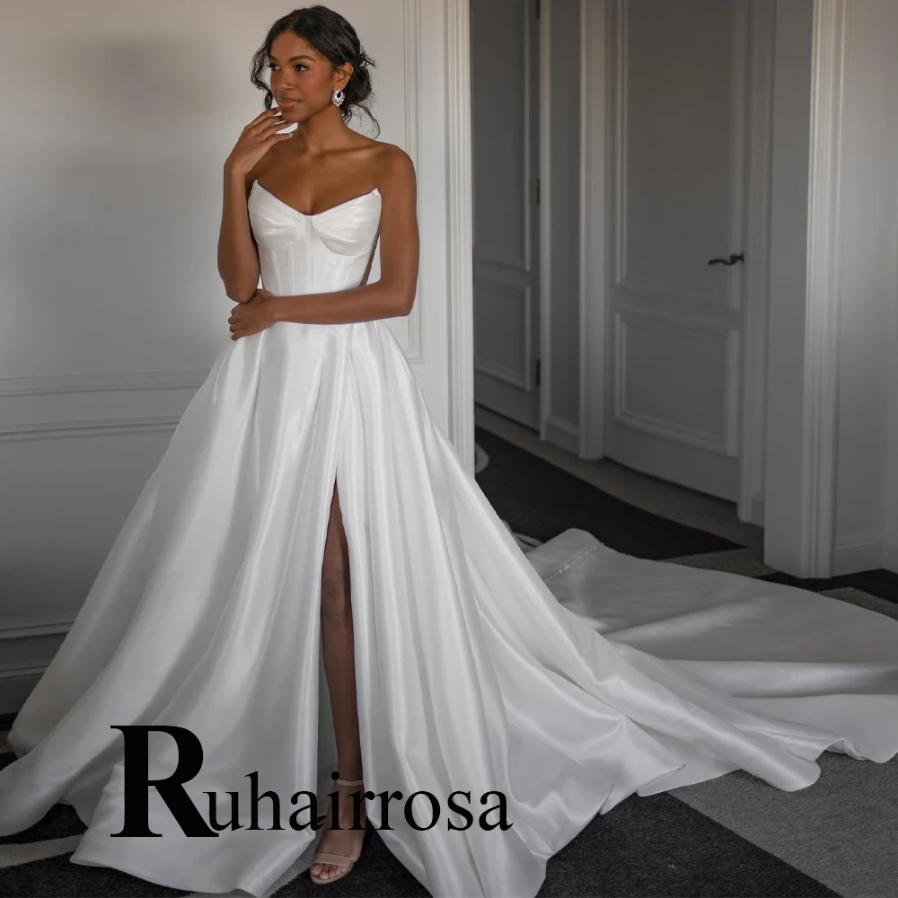 Ruhair-Satin-Simple-Strapless-Wedding-Dresses-For-Women-Sleeveless-Side ...