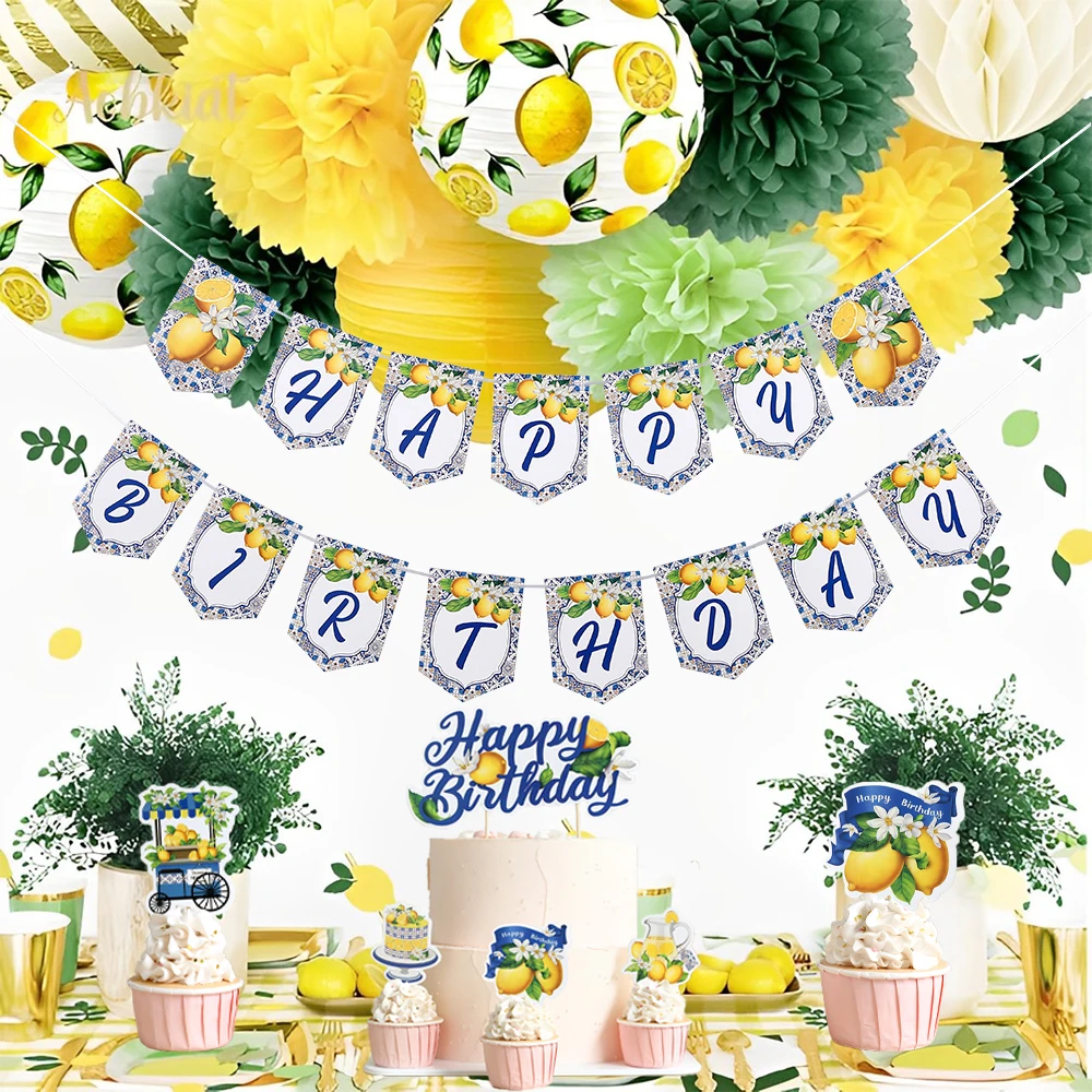 Lemon-Party-Decoration-Lemon-Happy-Birthday-Banner-Hanging-Swirl ...