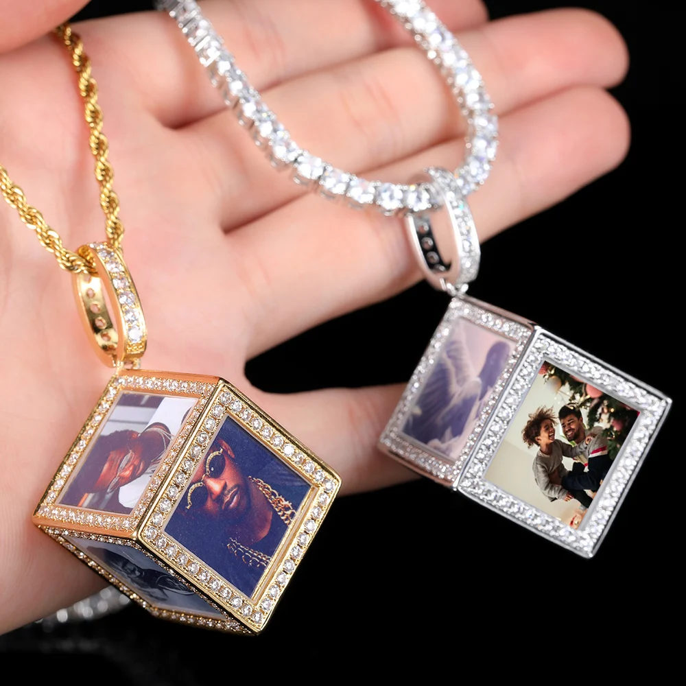 Hip Hop Personalize Pictures Jewelry Custom Memory Six Side Cube Photo Pendant For Necklace Gifts