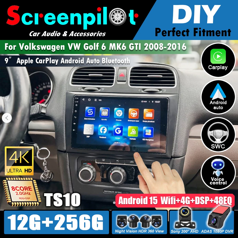 Autoradio Android 15 pour Volkswagen VW Golf 6 MK6 GTI 2008-2016 ...