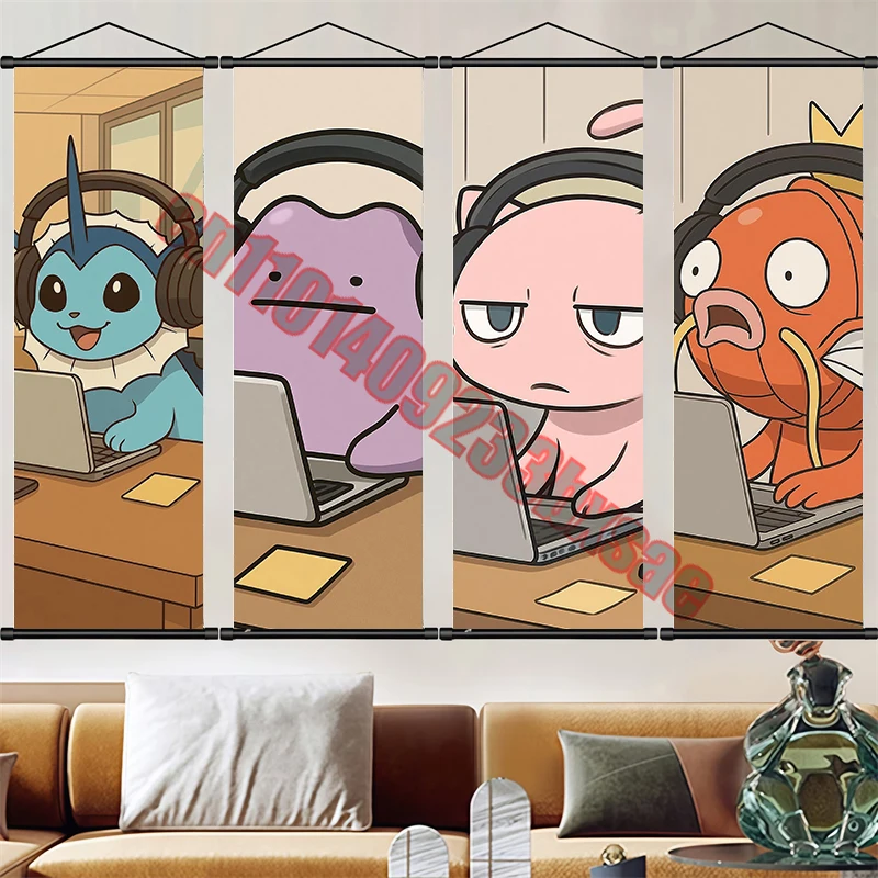 Pintura en rollo de arte HD de Pokémon Charmander, Eevee, Mew, Psyduck ...