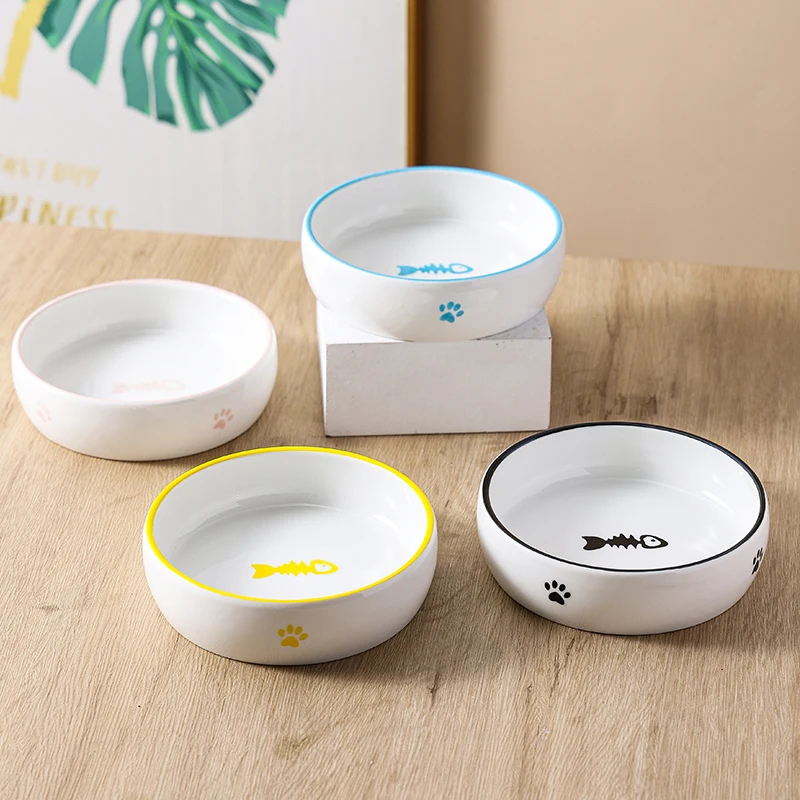 Cat-bowl-Ceramic-anti-upset-cat-food-bowl-High-foot-diagonal-cat-rice ...