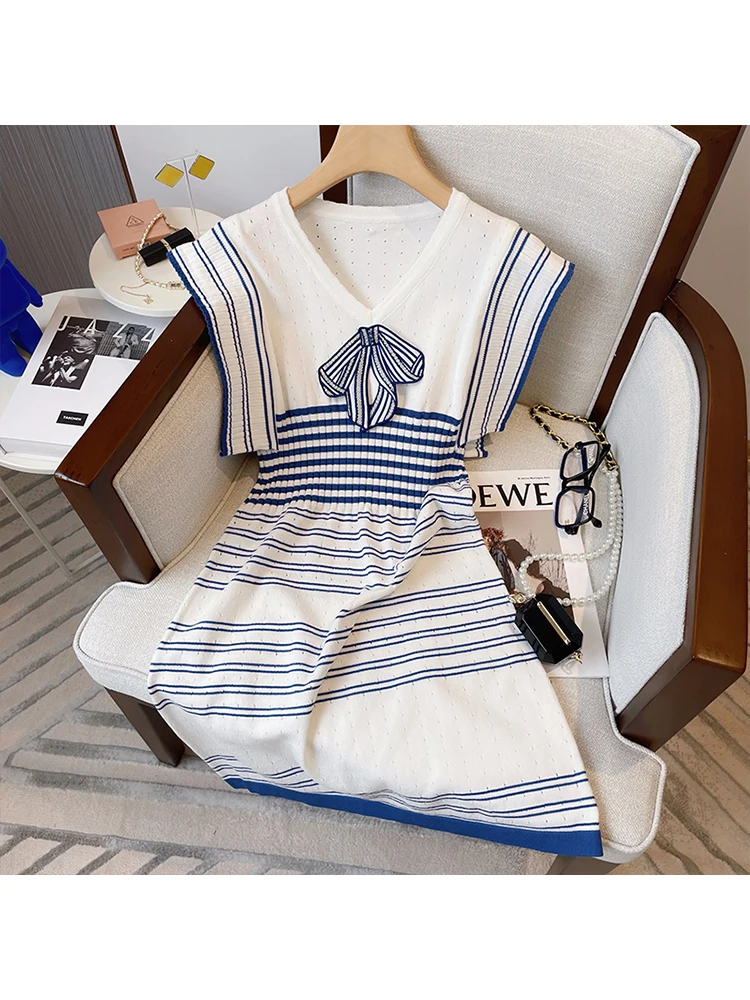 French-Elegant-V-neck-Bow-Striped-High-Waist-Slim-Mini-Dress-Women-s-Spring-Sleeveless-Contrast.jpg