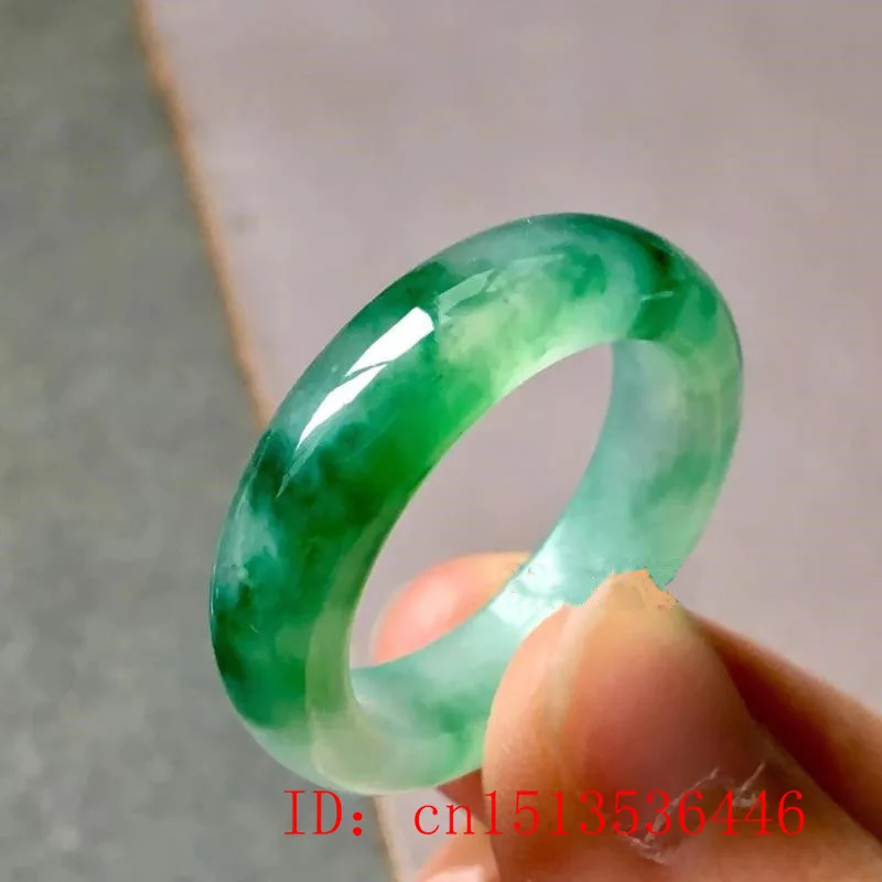 Natural Green Hetian Jade Floating Flower Ring Chinese Jadeite Amulet ...