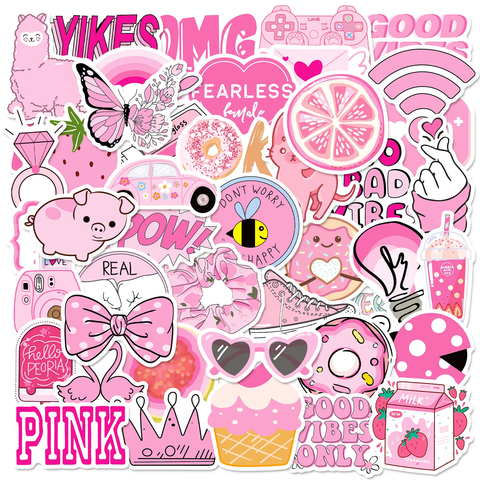10/50PCS Cute Pink VSCO Girl Stickers Aesthetic Skateboard Laptop ...