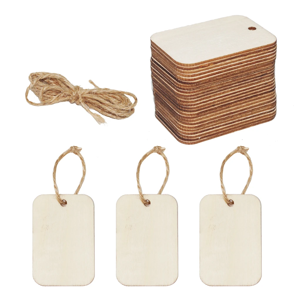 25/50/100pcs Blank Wooden Hanging Label Tags Unfinished Nature Wood ...