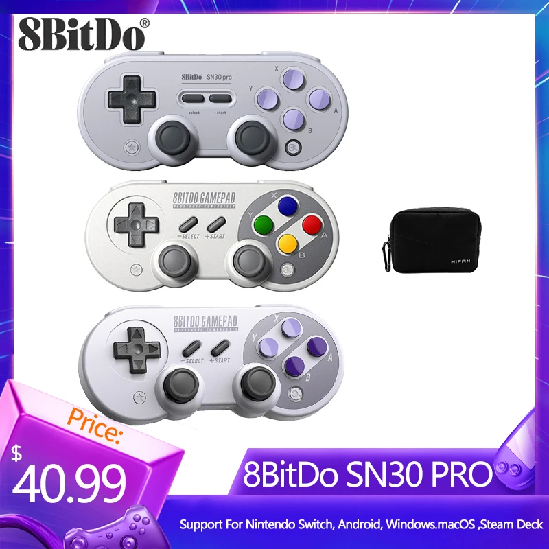 닌텐도 스위치용 블루투스 컨트롤러 조이스틱, 8BitDo SF30 프로 SN30 프로, 무선 게임패드, OLED, 윈도우 ...