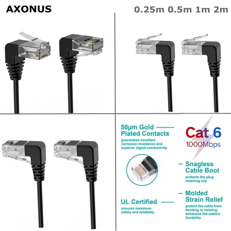 25cm Slim Cat 6 Ethernet Cable 90° Left Right Angled , Ultra Thin ...