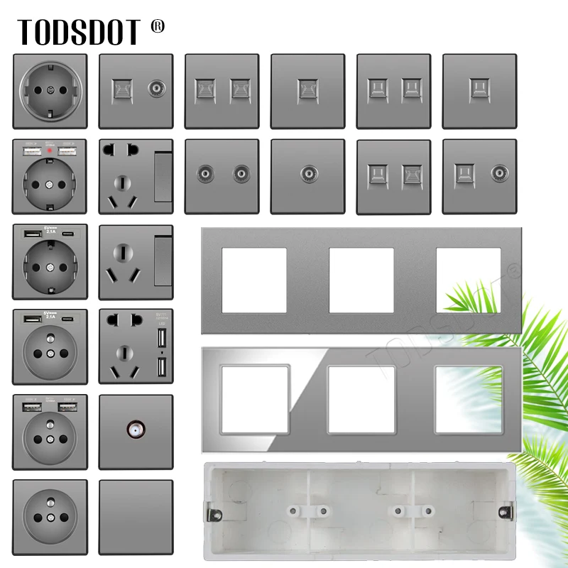 DIY Combine Wall Mount Socket Data RJ11 RJ45 Cat 6 Plug CATV SATV Grey ...